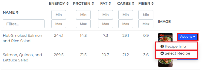 How to use the recipe database search feature